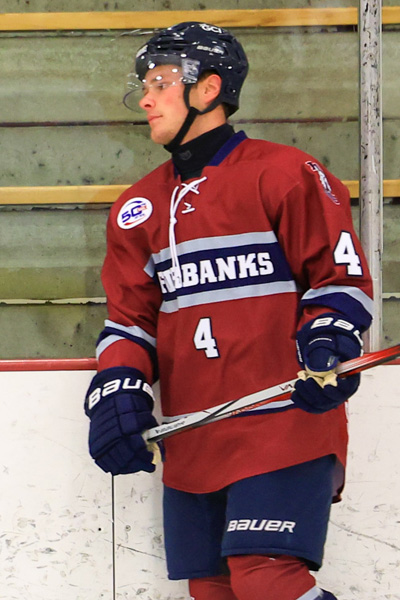 Wyatt Carlson logged two goals for the Ice Dogs in their win on Sunday